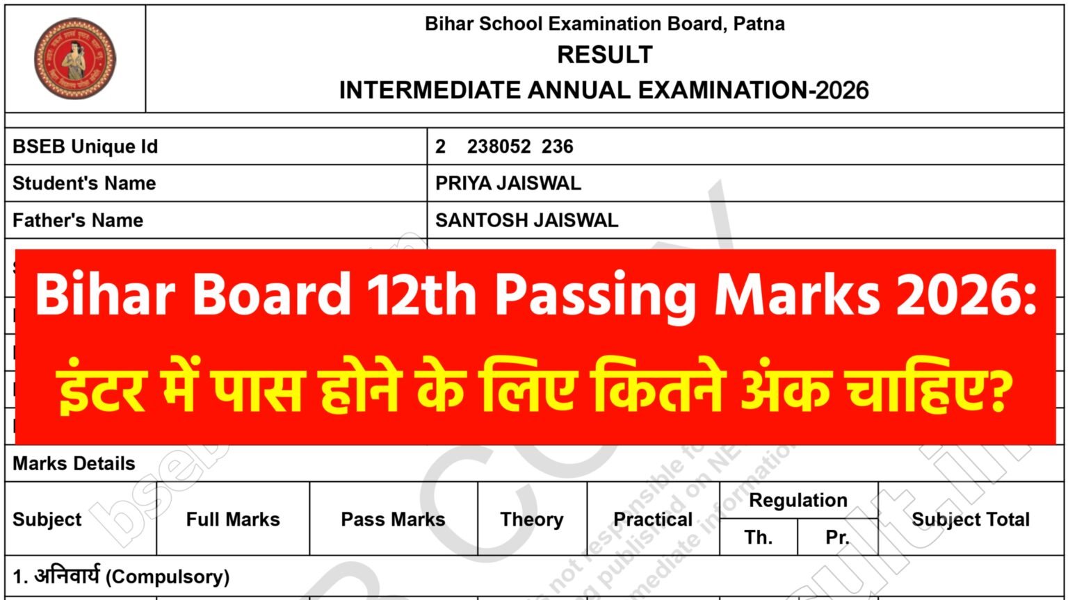 Bihar Board 12th Passing Marks 2026: इंटर में पास होने के लिए कितने अंक ...